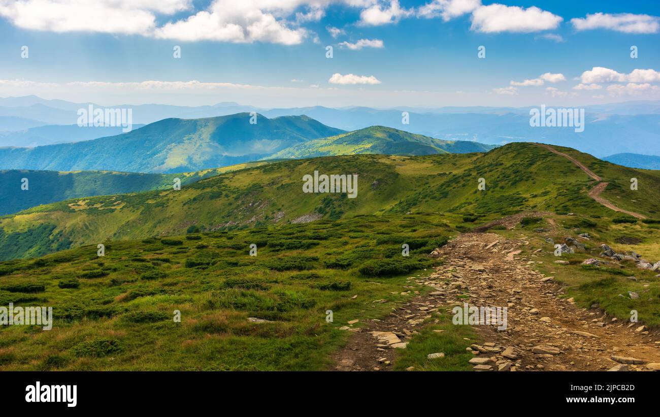 path through ridge of carpathian national park. mountain landscape of ...