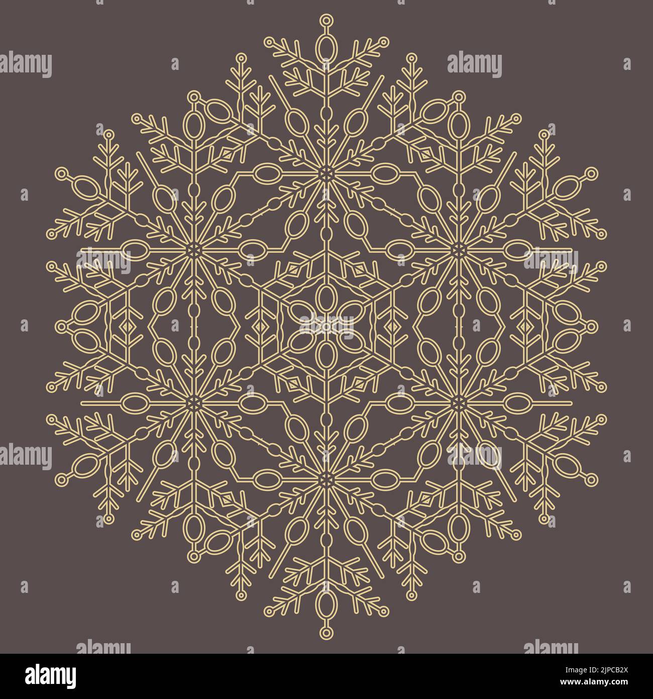 Round vector snowflake. Abstract winter round brown and golden ornament ...