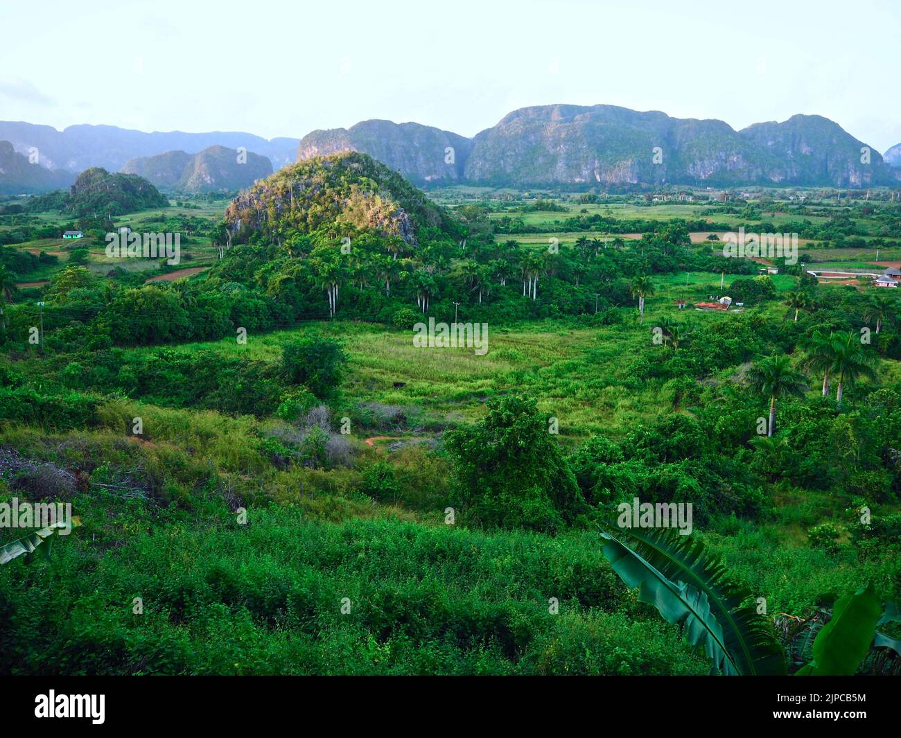 An aerial view of the green Vinales Valley in the Pinar del Rio Region ...