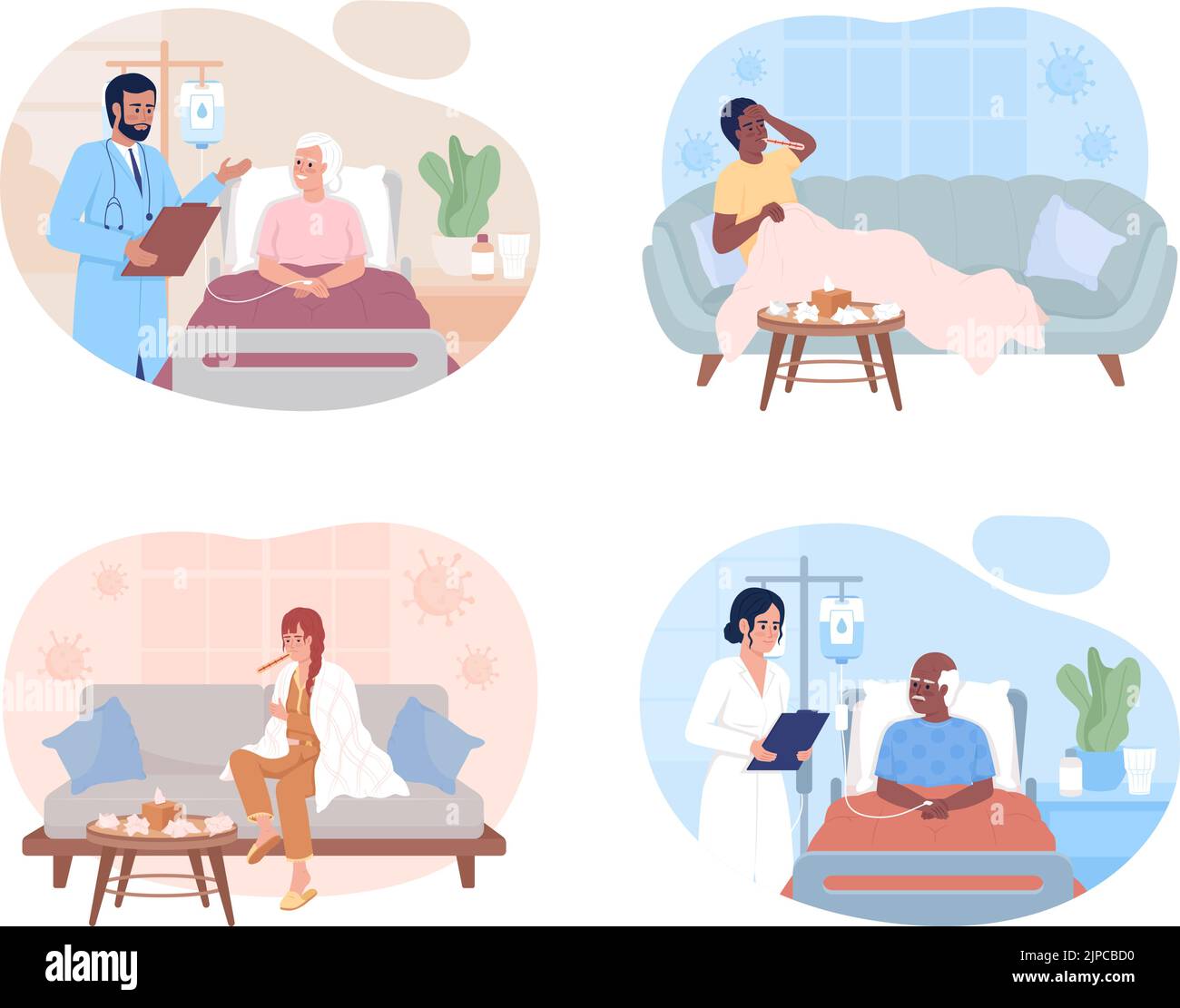 Hospital and domestic treatment 2D vector isolated illustrations set Stock Vector Image & Art ...