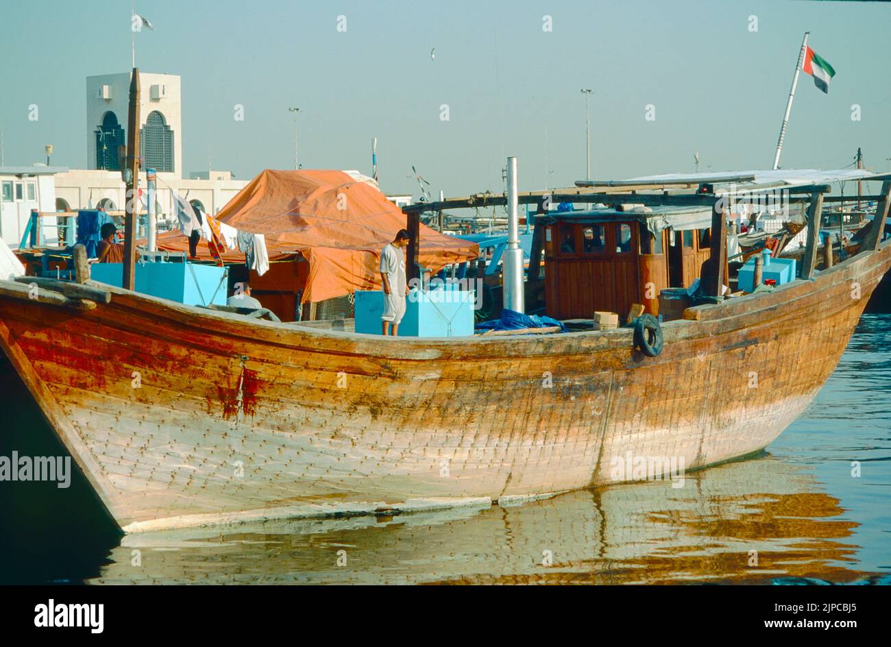 Fully-laden trading dhow anchored in the Creek at Dubai, United Arab ...