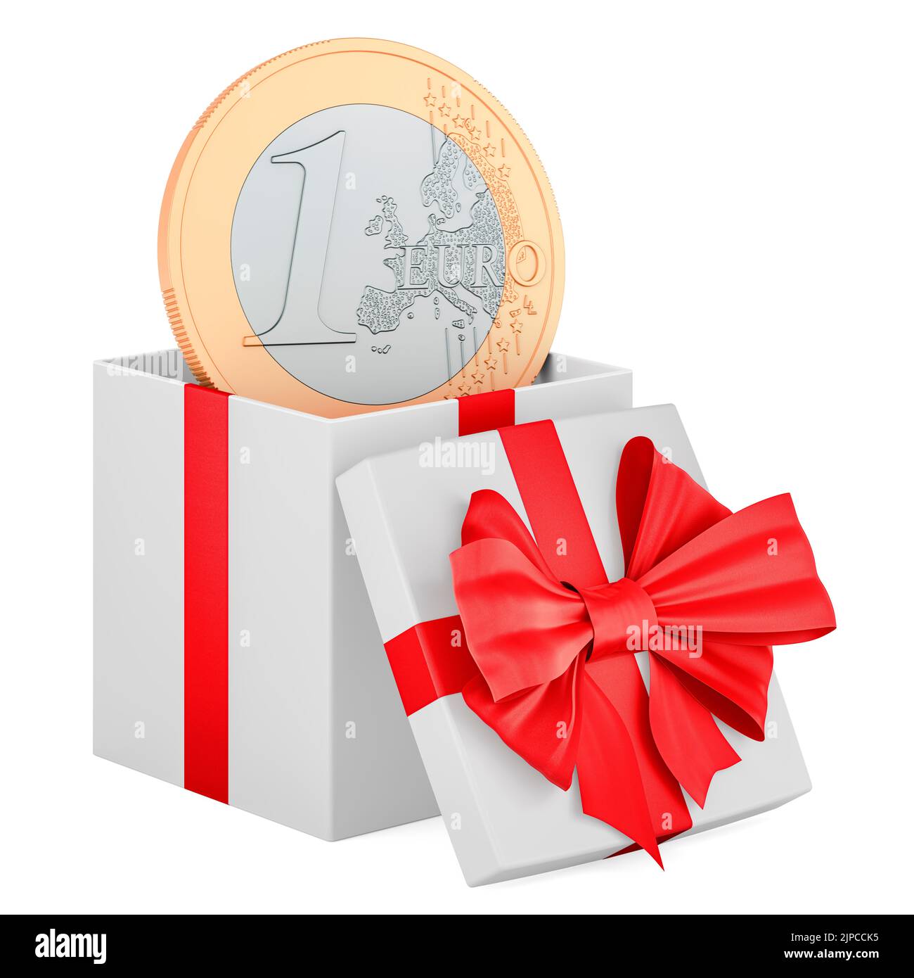 Euro coin inside gift box, present concept. 3D rendering isolated on ...