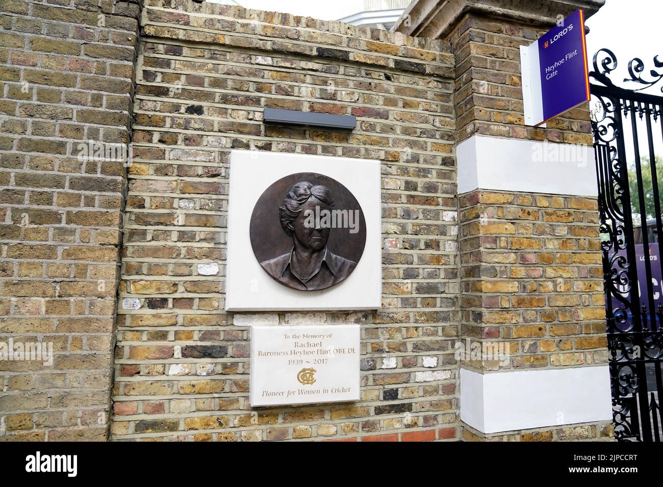 A view of the plaque at the new Heyhoe Flint gate at Lord's Cricket ...