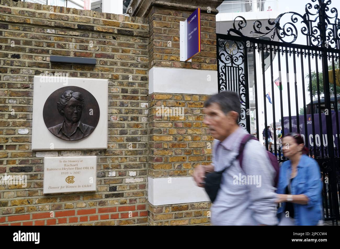 A view of the plaque at the new Heyhoe Flint gate at Lord's Cricket ...