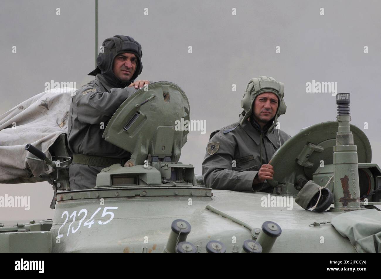 Serbian Army main battle tank M84 (version of Soviet T-72) and M80 armored personal carrier (APC ...