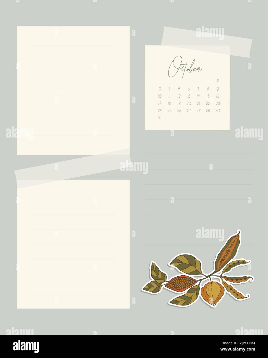 Calendar October 2022 template collage vintage for notes reminder to do ...
