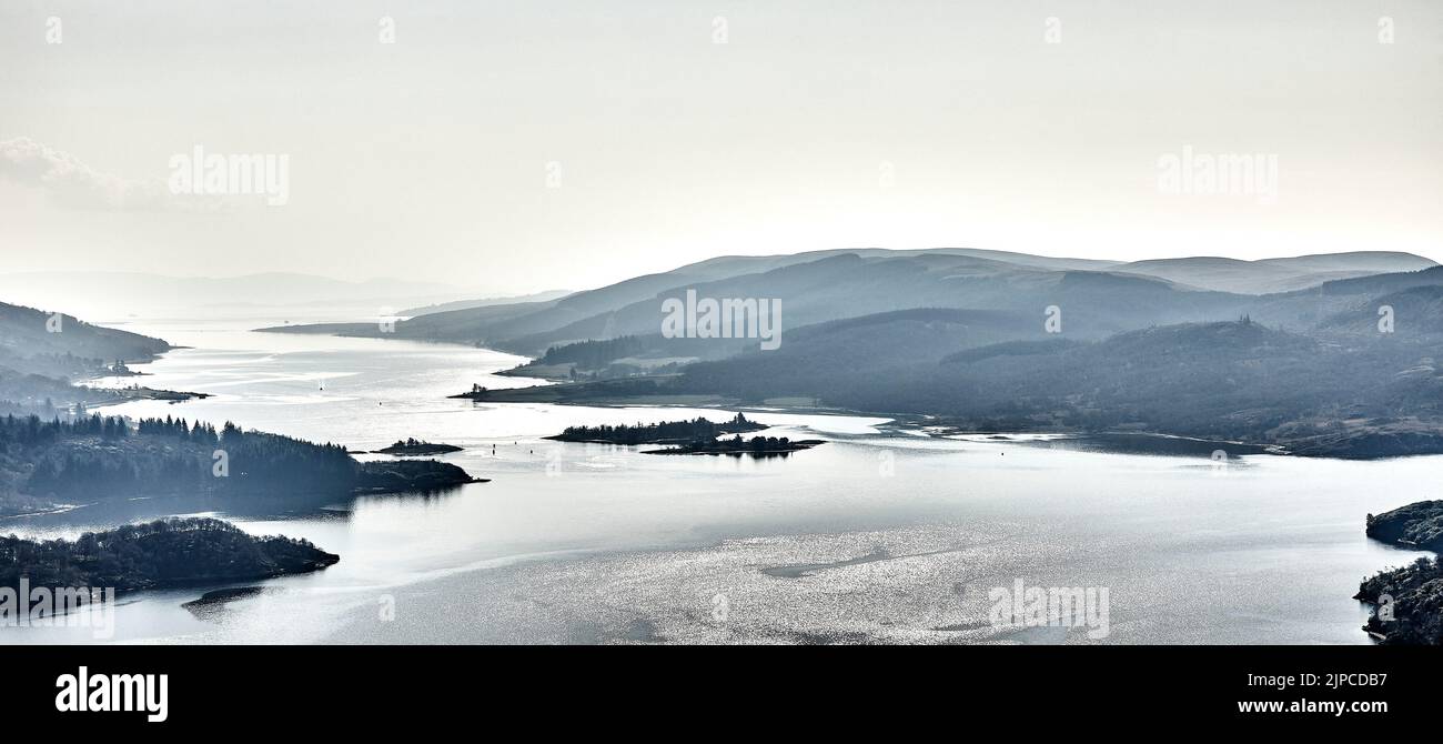 A very hazy view looking south east towards Bute and Colintraive from ...