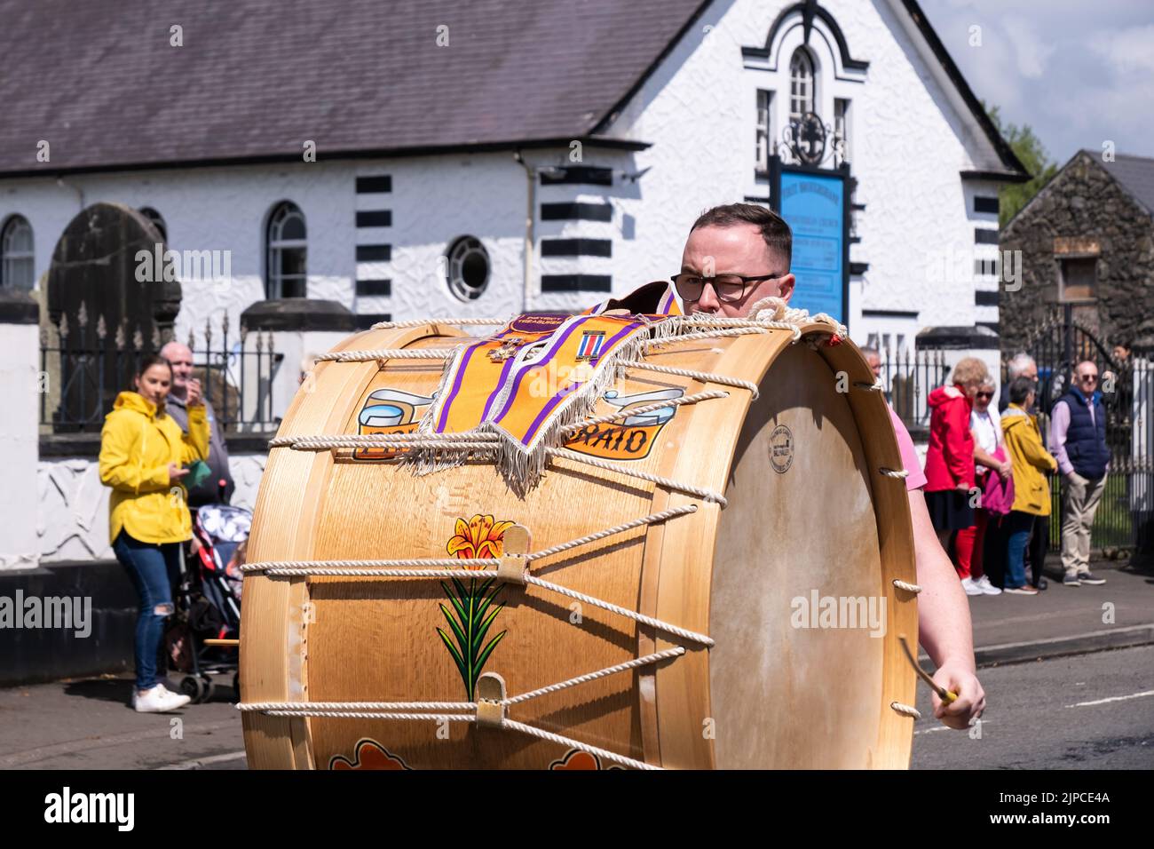 Broughshane, Northern Ireland - June 3rd, 2022: Lambeg drummer on ...