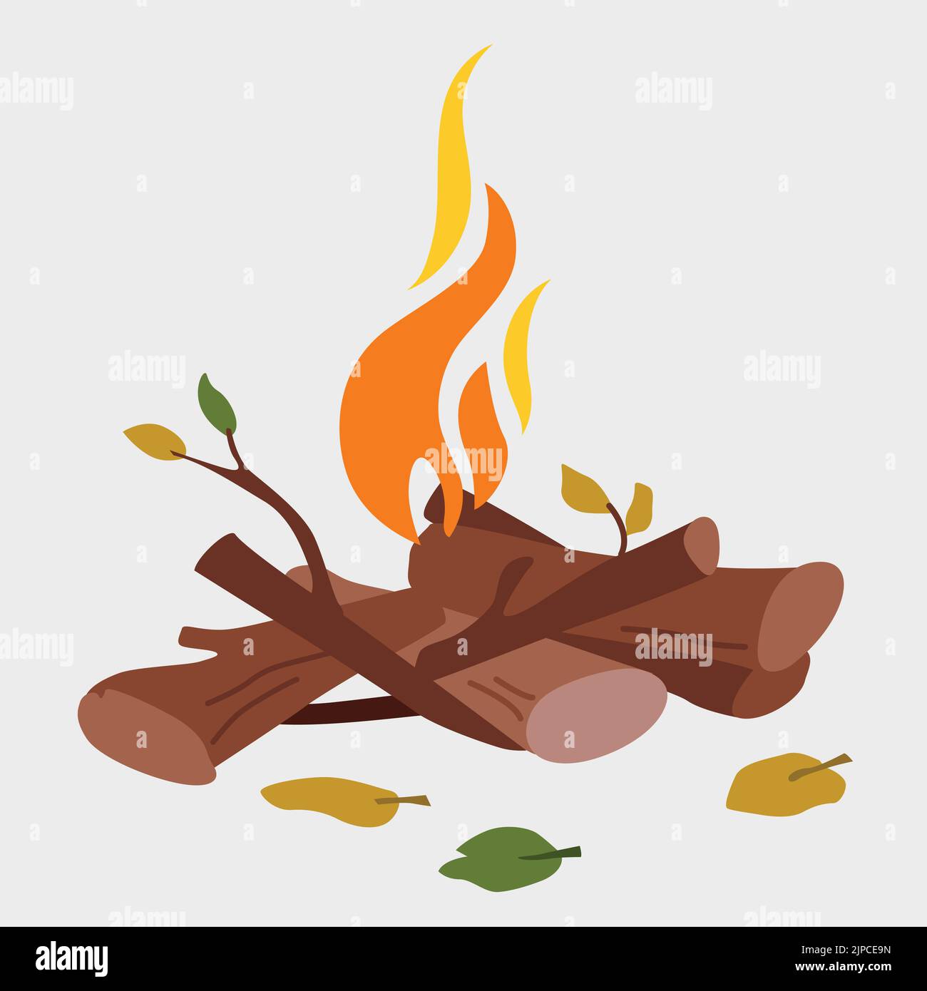 Vector cartoon illustration of a burning fire with wood. Firewood ...