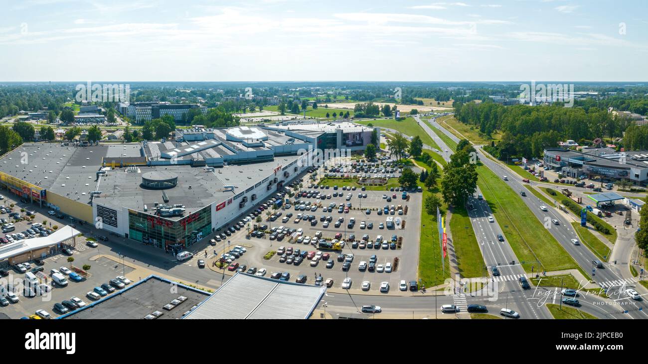 Aerial view of the shopping center SPICE in Riga, Latvia. Largest ...