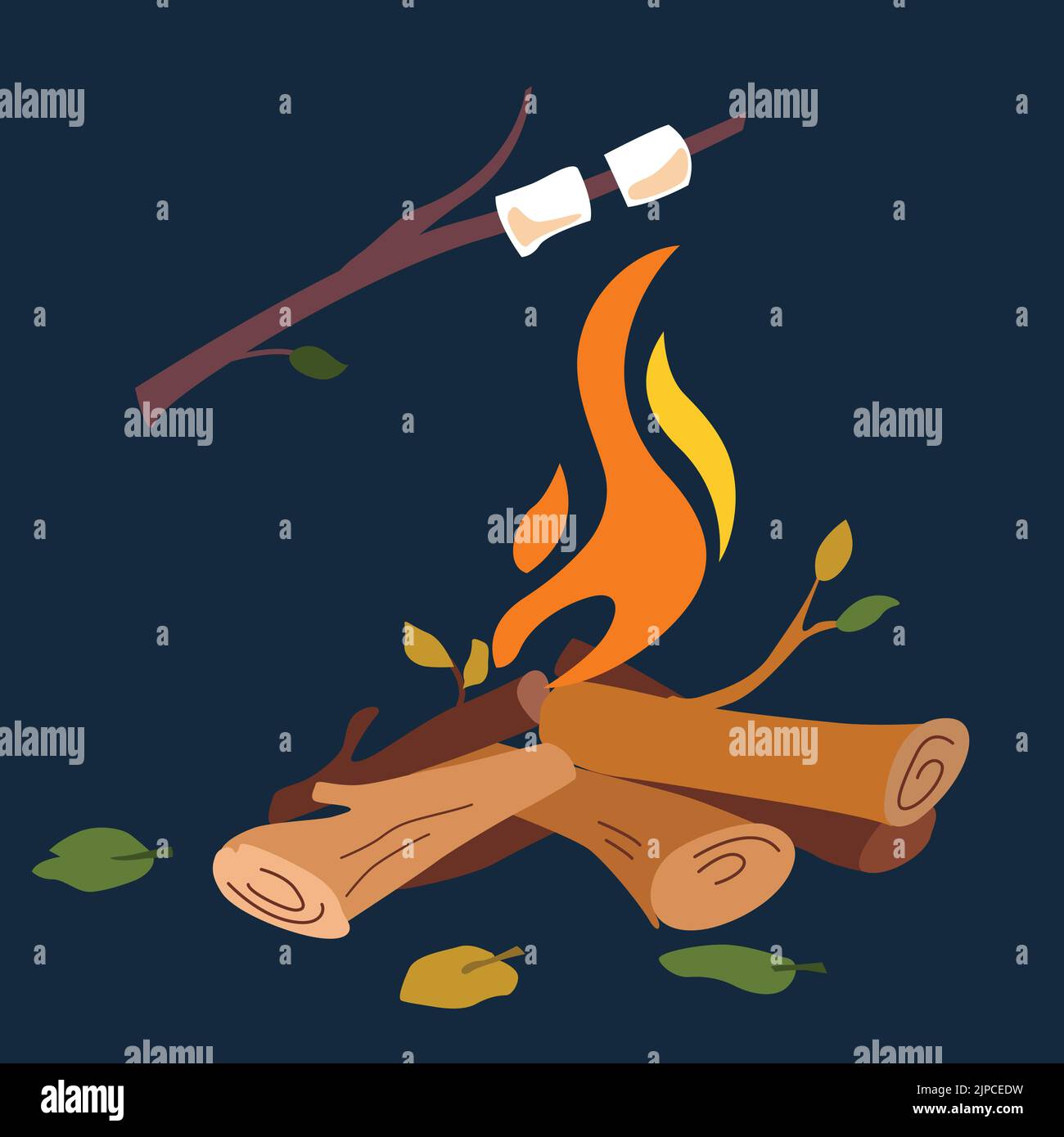 Vector cartoon illustration of a burning fire with wood. Firewood ...