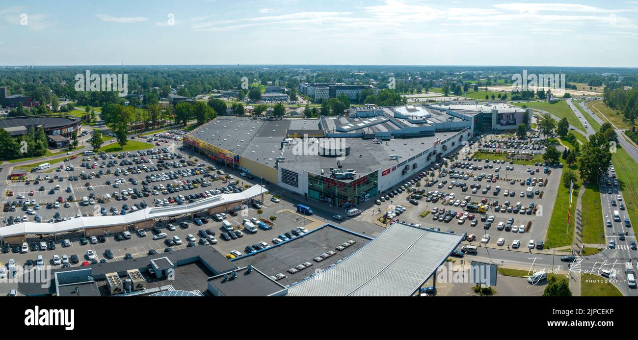 Aerial view of the shopping center SPICE in Riga, Latvia. Largest ...