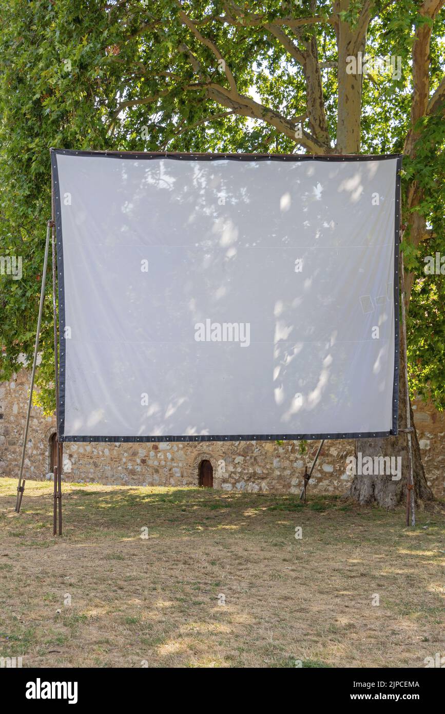 Canvas Screen Projector in Shade Woods Summer Day Copy Space Stock ...