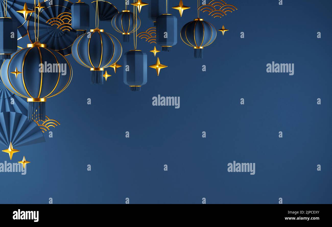 Chinese blue luxury background with pedestal, podium, round stage Stock ...