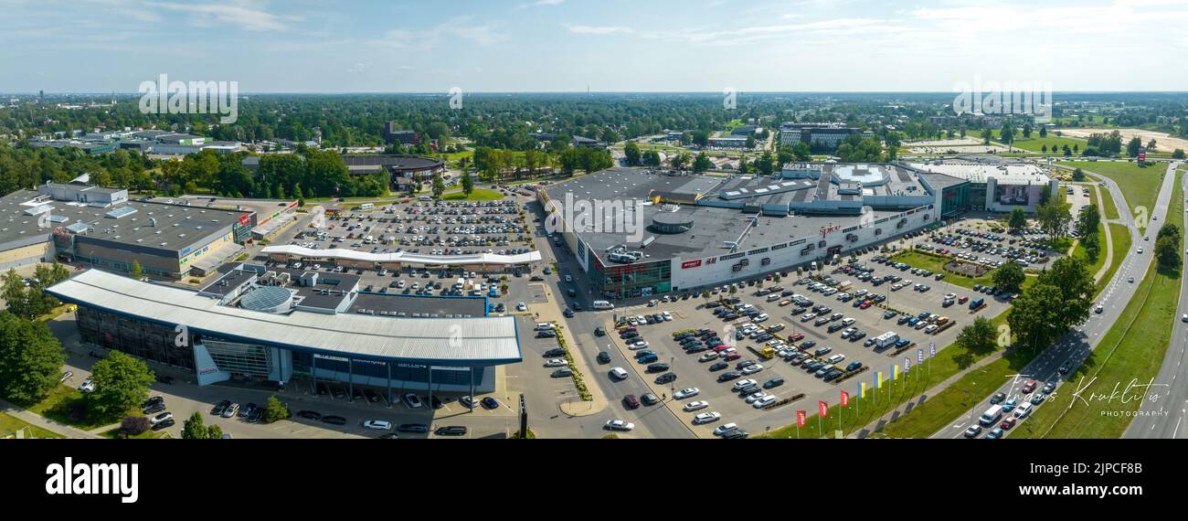 Aerial view of the shopping center SPICE in Riga, Latvia. Largest ...