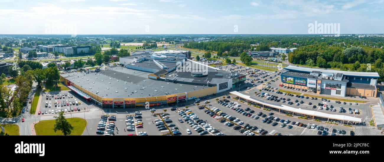 Aerial view of the shopping center SPICE in Riga, Latvia. Largest ...