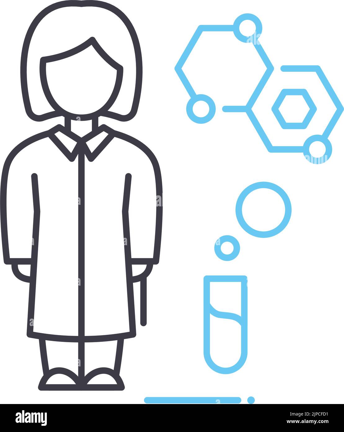 scientist woman line icon, outline symbol, vector illustration, concept ...