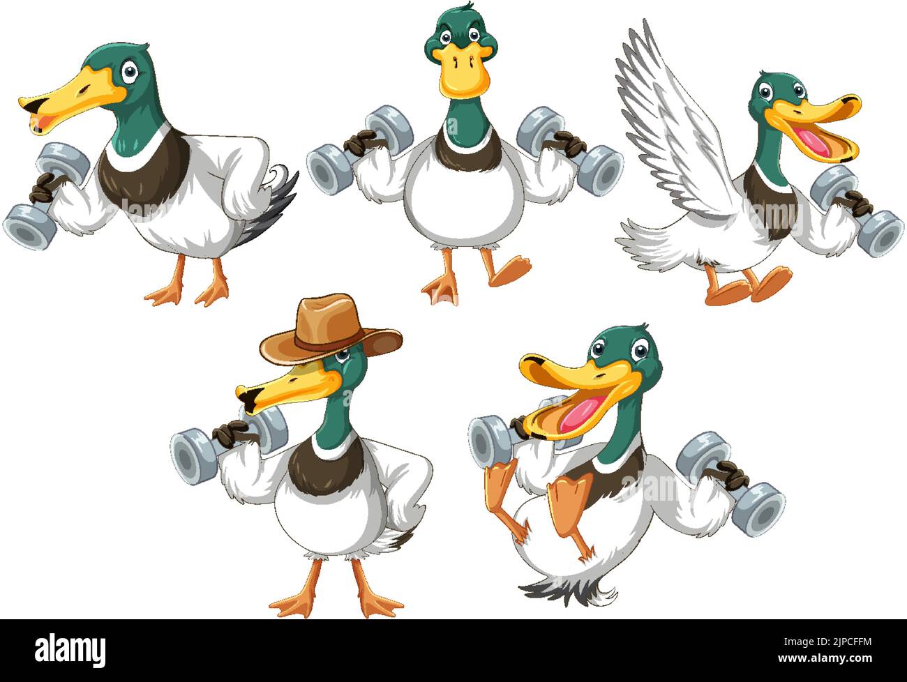 Set of duckling doing different activities illustration Stock Vector ...