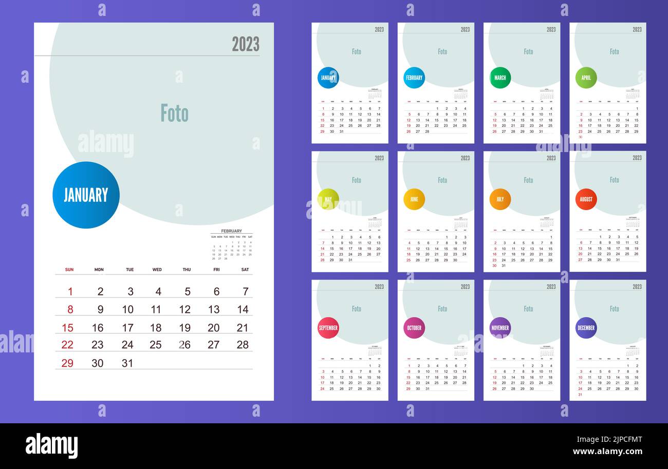 calendar for business rainbow color. Monthly calendar for 2023 year ...