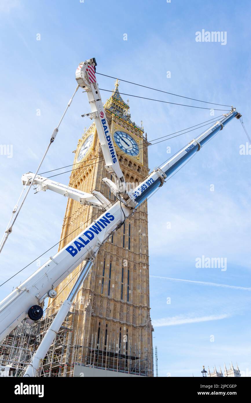 Large Baldwins crane removing the final sections of scaffolding from ...