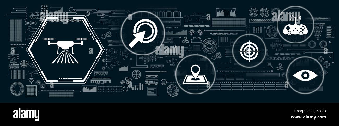 Concept of drone with icons on futuristic hud interface Stock Photo - Alamy