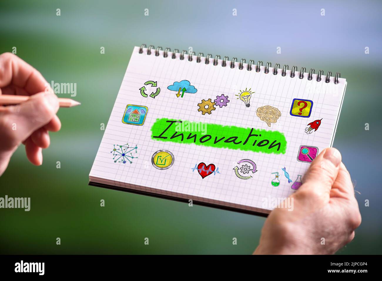 Hand drawing innovation concept on a notepad Stock Photo - Alamy