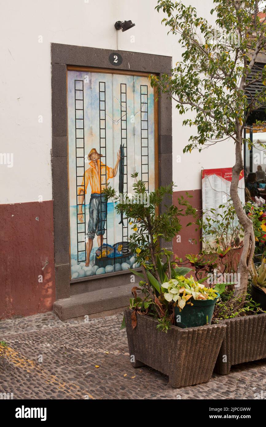 decorative doors in the Old Town of Funchal, Madeira, Portugal Stock ...
