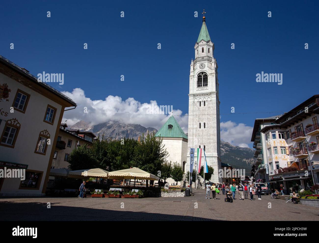 CORTINA D'AMPEZZO, SEPTEMBER 6, 2021 - View of the center town of ...