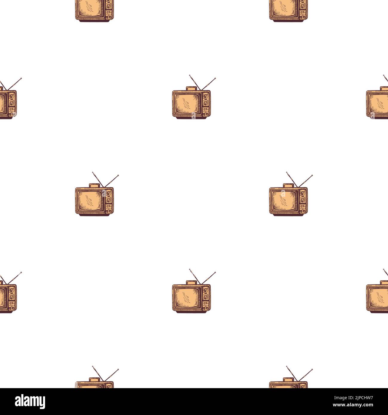 Retro TV with antenna engraved seamless pattern. Vintage television in ...