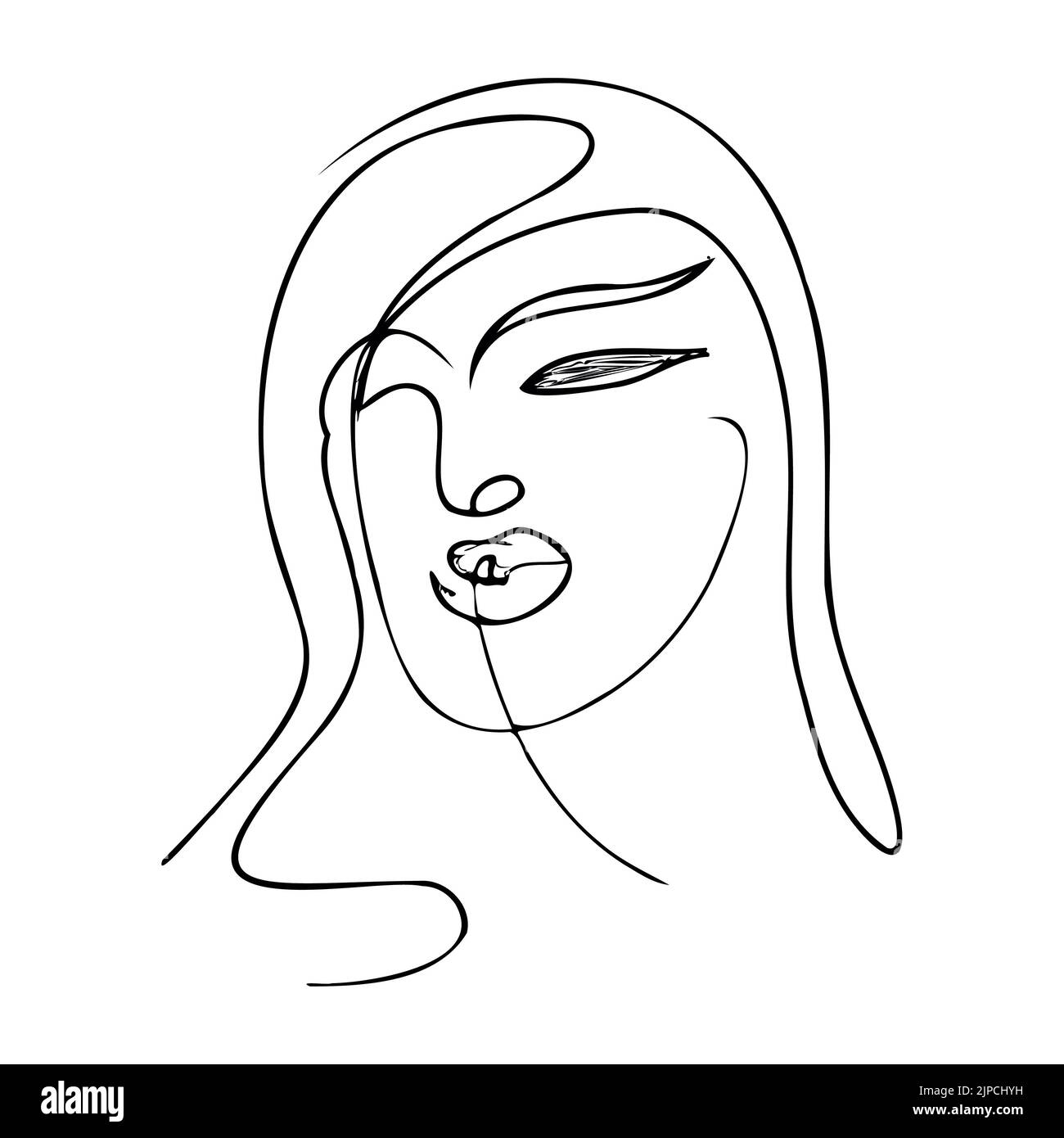 Beautiful model face minimalist smooth line art Stock Photo - Alamy