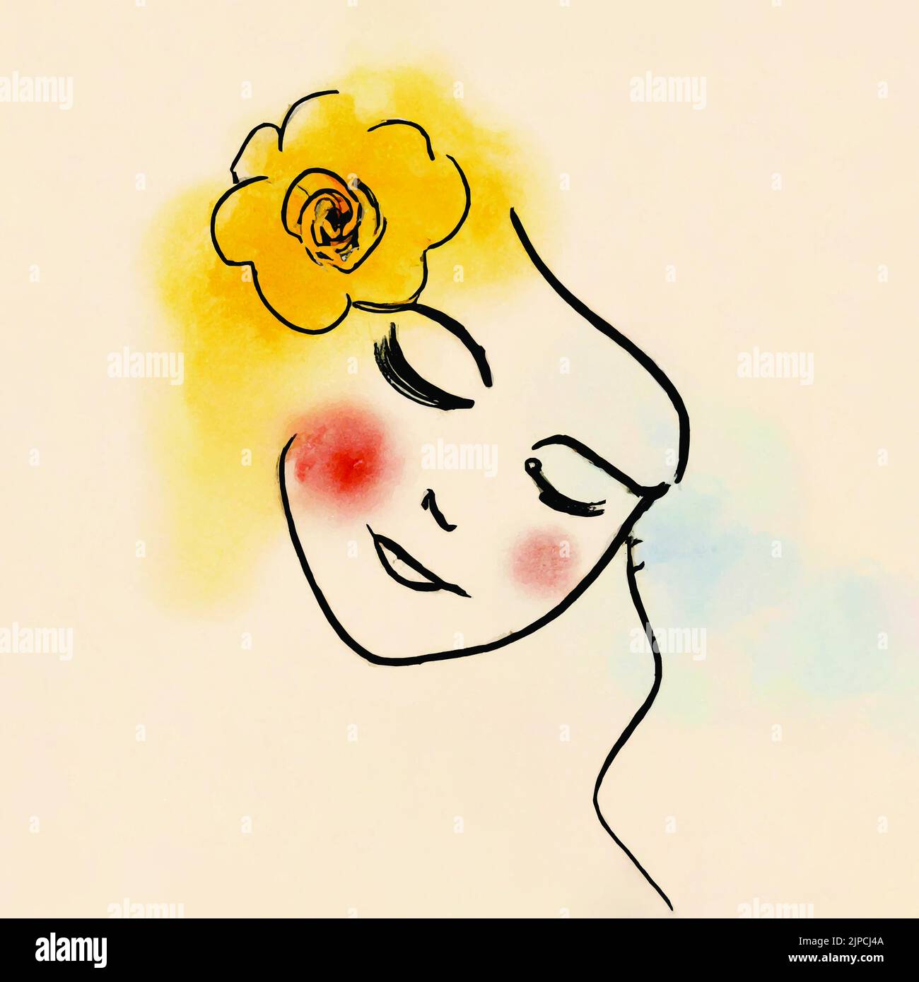 Beautiful line art model painted with watercolor Stock Photo - Alamy