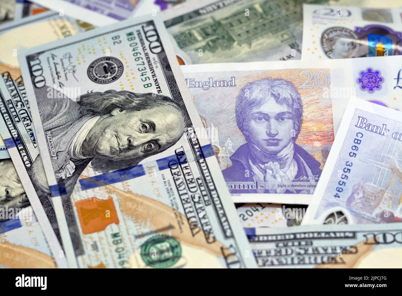 Pile of 100 $ one hundred dollar bills American cash money banknotes ...