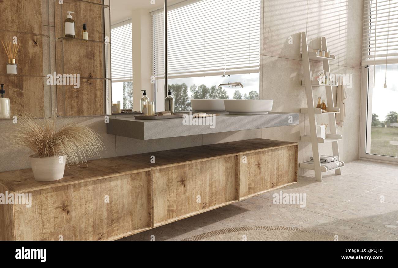 Mock up in bathroom interior. Bathtub with sink and decor. High quality ...