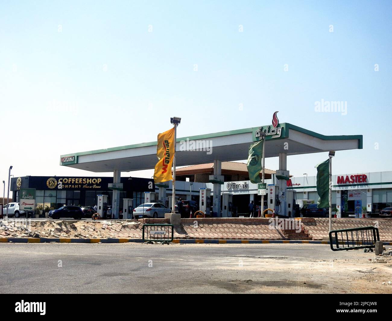 Giza, Egypt, July 25 2022: Watanya gas and oil station on the ring road ...