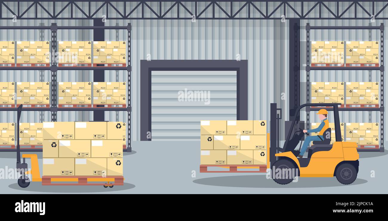 Industrial warehouse for the storage of export products with boxes and ...