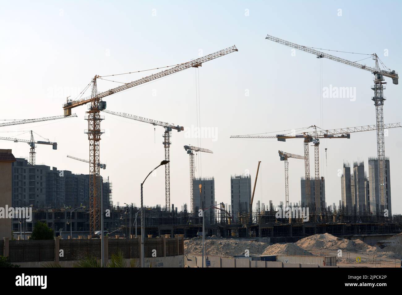 Giza, Egypt, June 6 2022: A construction site of new high rise in Egypt ...