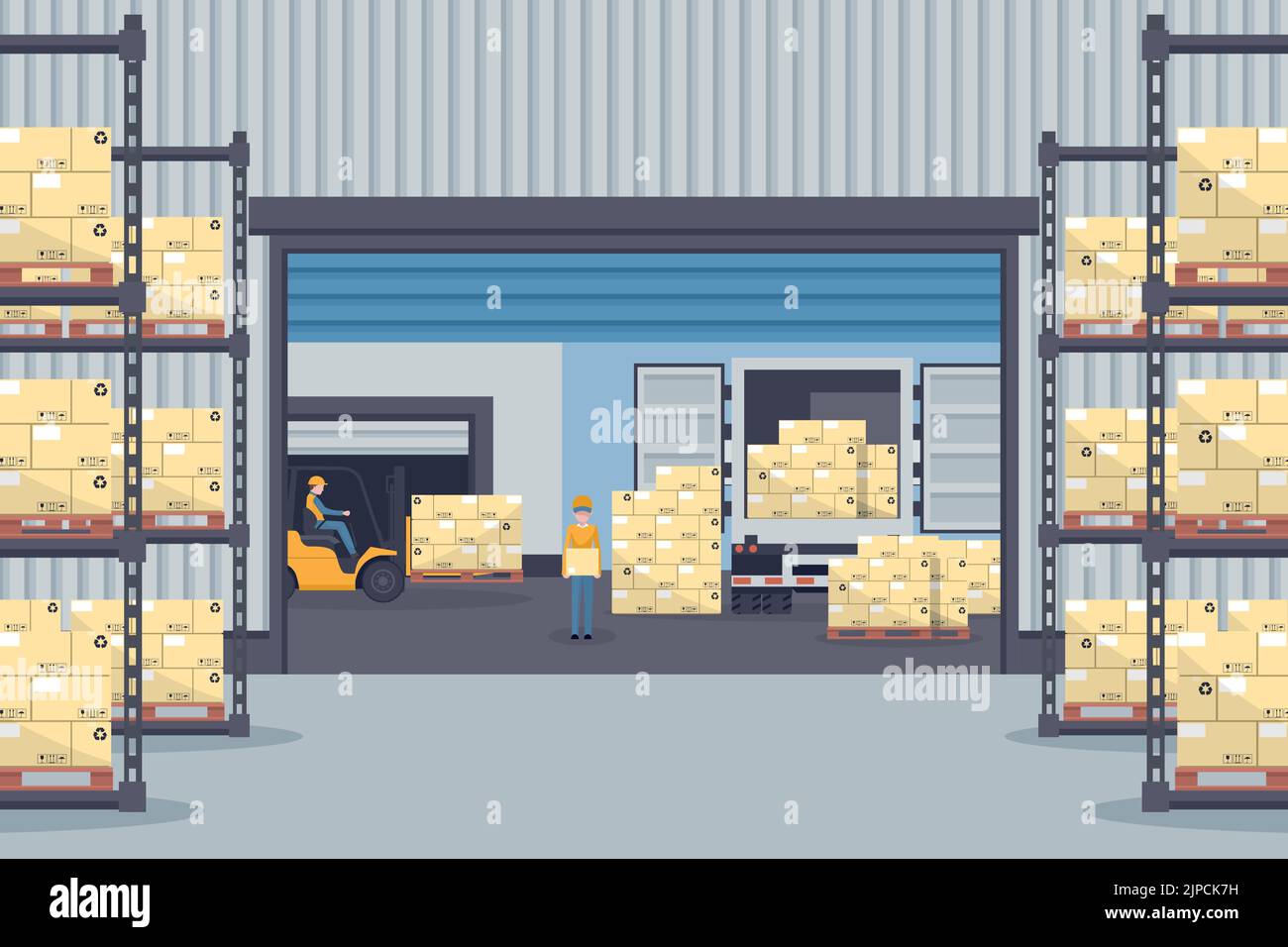 Industrial warehouse for the storage of products with metal racks and ...