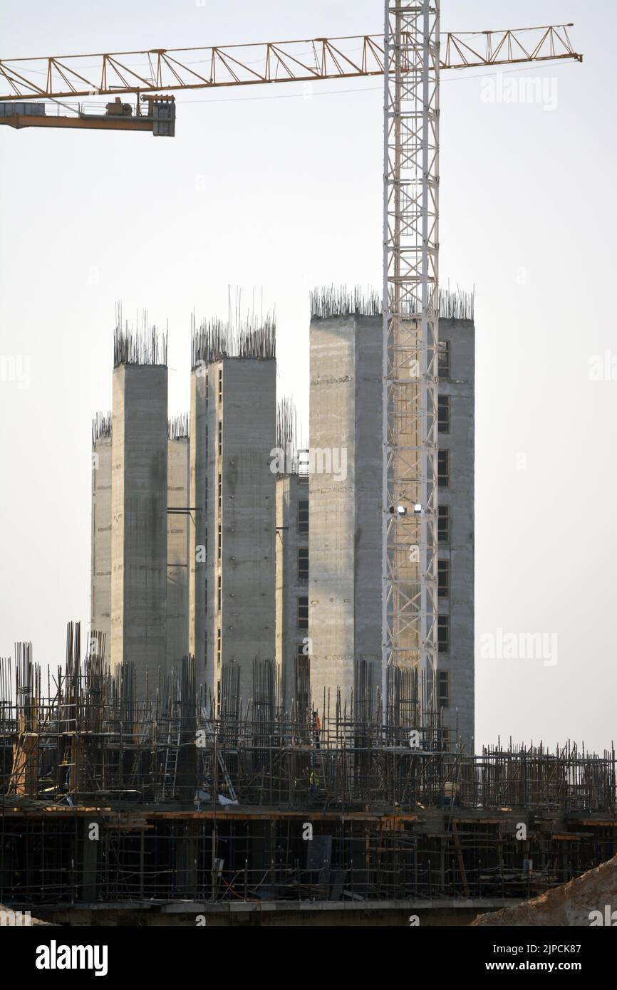 Giza, Egypt, June 6 2022: A construction site of new high rise in Egypt ...