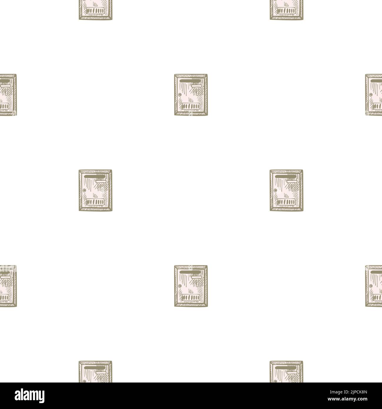 Mailbox engraved seamless pattern. Vintage letterbox in hand drawn ...