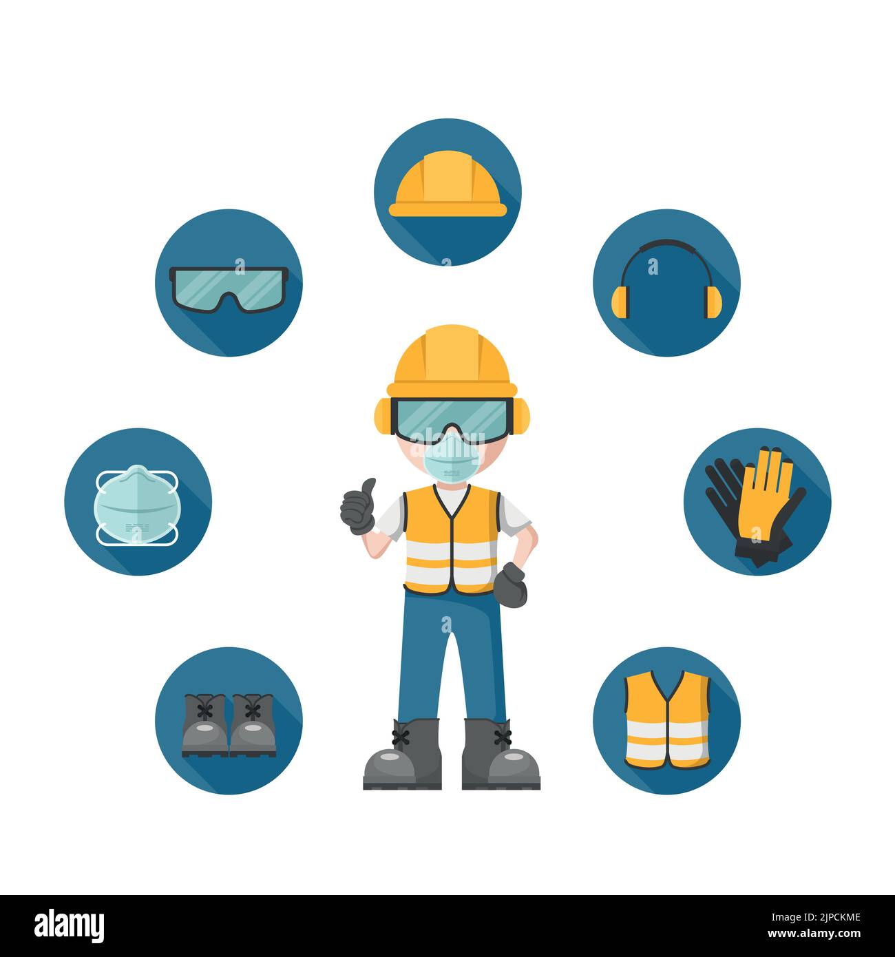 Worker Wearing His Personal Protective Equipment Set Of Industrial