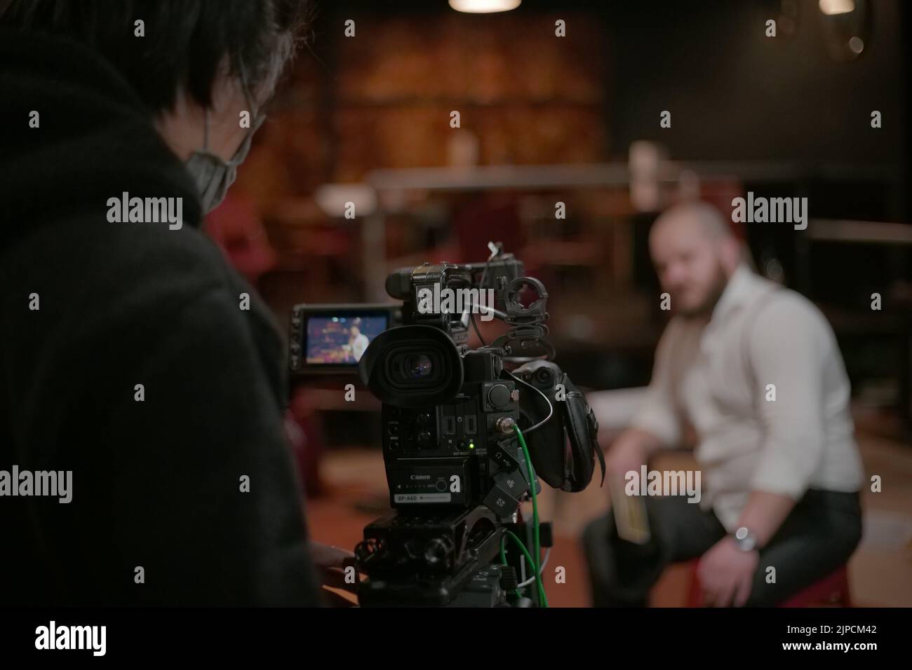 Film set: camera and mic operators Stock Photo - Alamy