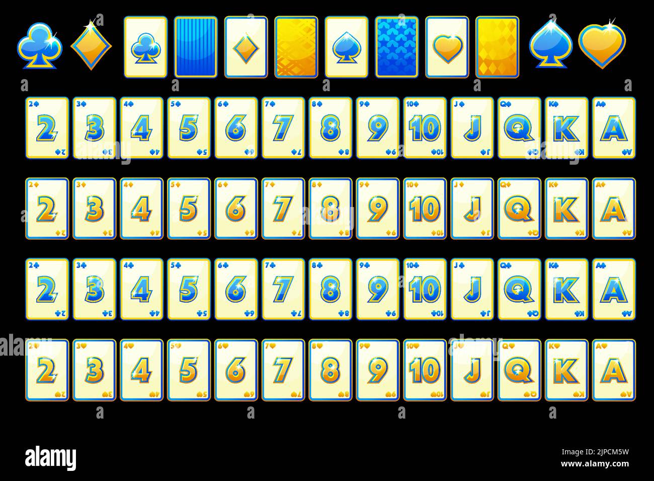 Set playing card for poker in yellow and blue colors Stock Vector Image ...