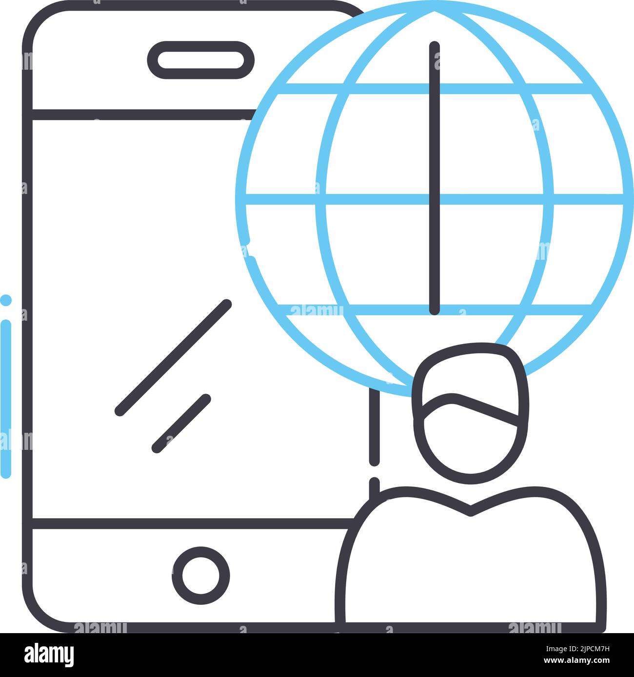 online global customer line icon, outline symbol, vector illustration ...