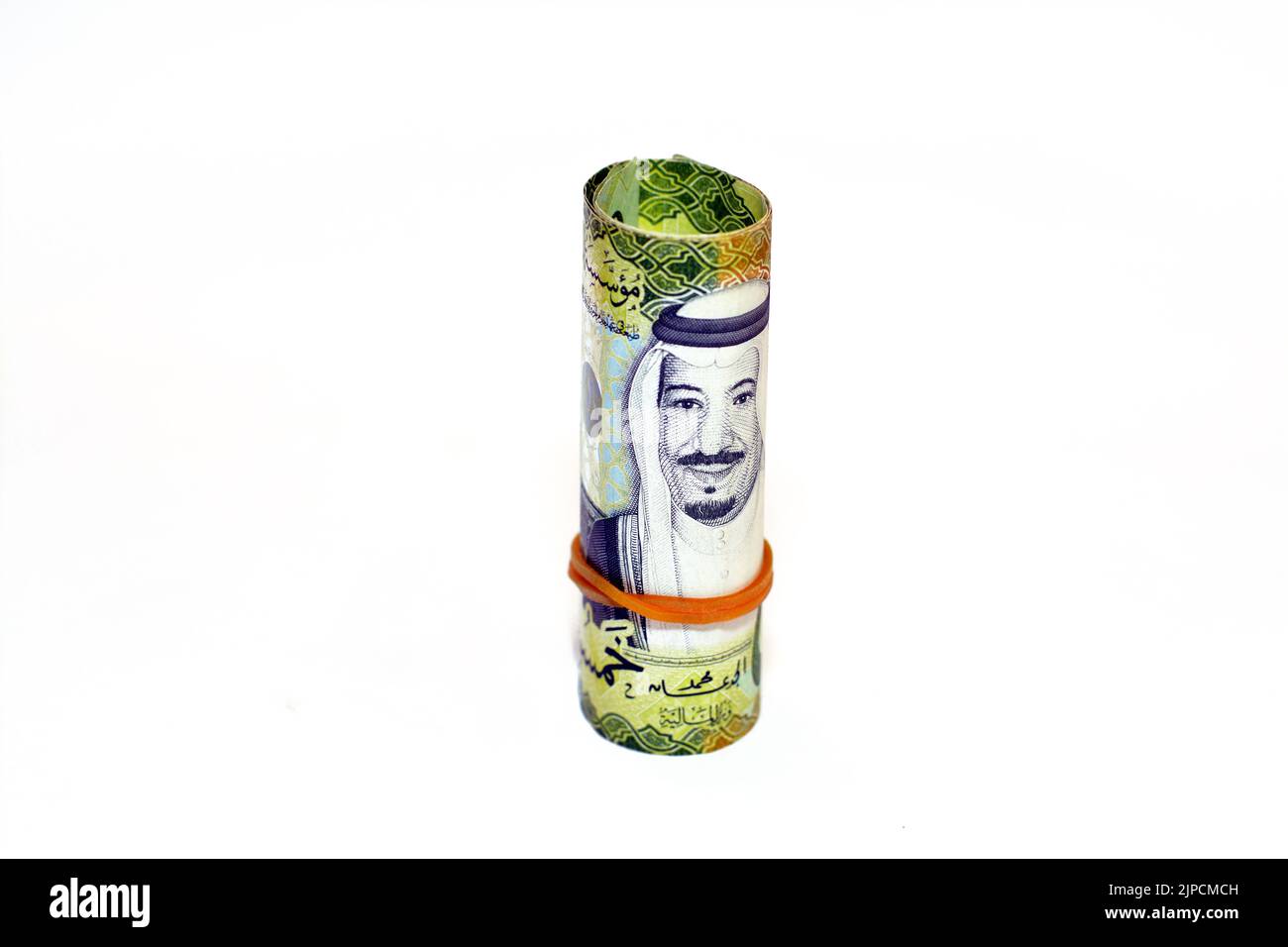 50 Fifty Saudi Arabia money roll riyals banknotes isolated on white ...