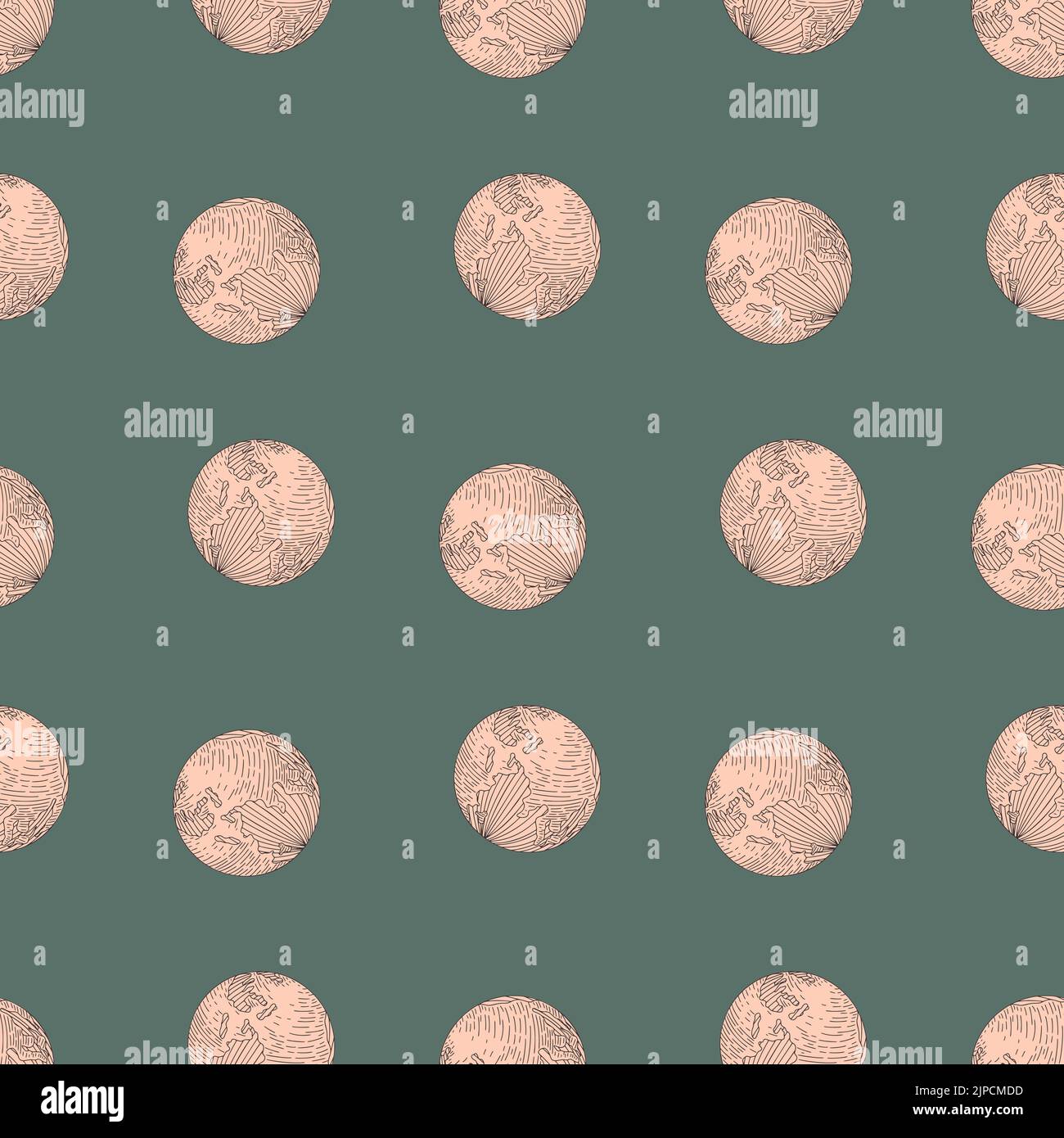 Planet earth engraved seamless pattern. Vintage sphere of world in hand ...