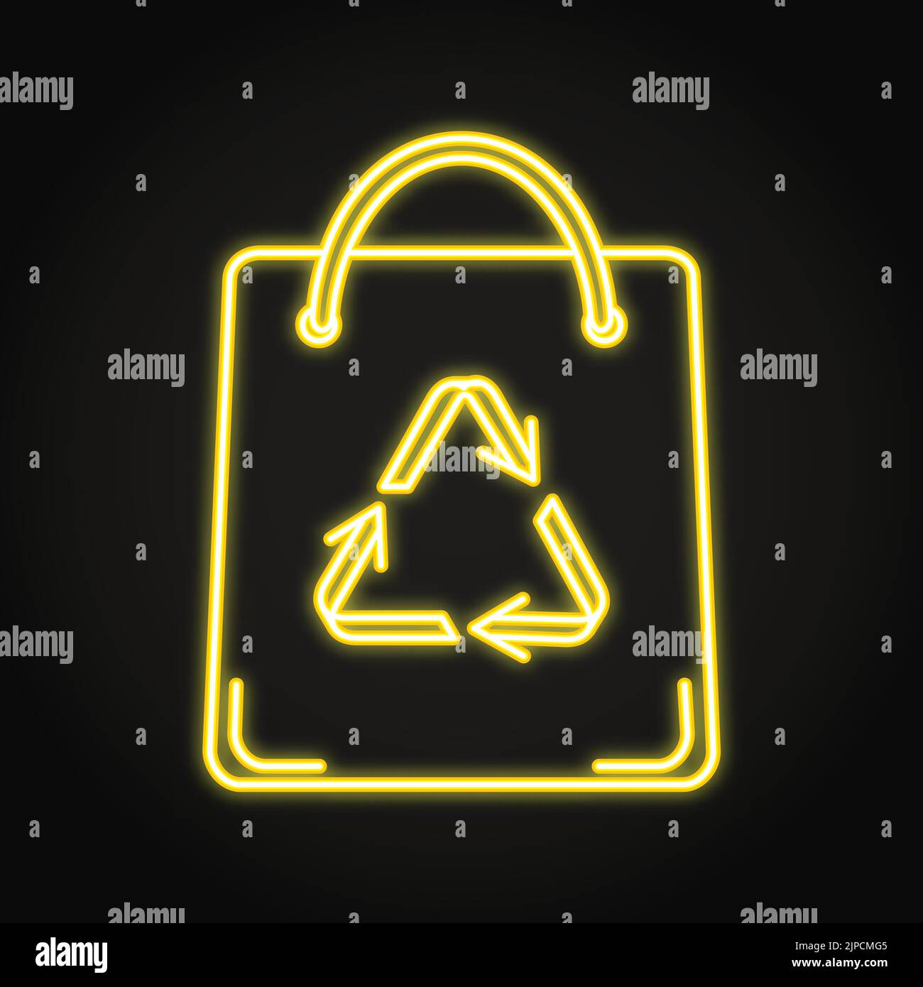 Neon bag icon with recycle symbol. Recyclable package. Vector ...
