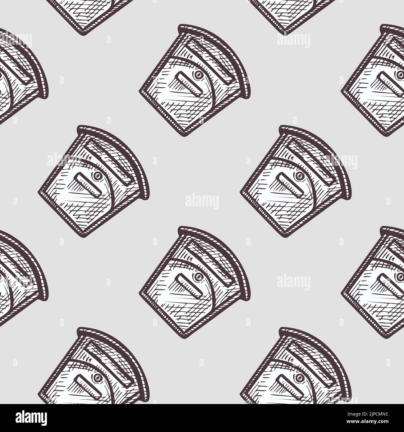 Mailbox engraved seamless pattern. Vintage letterbox in hand drawn ...