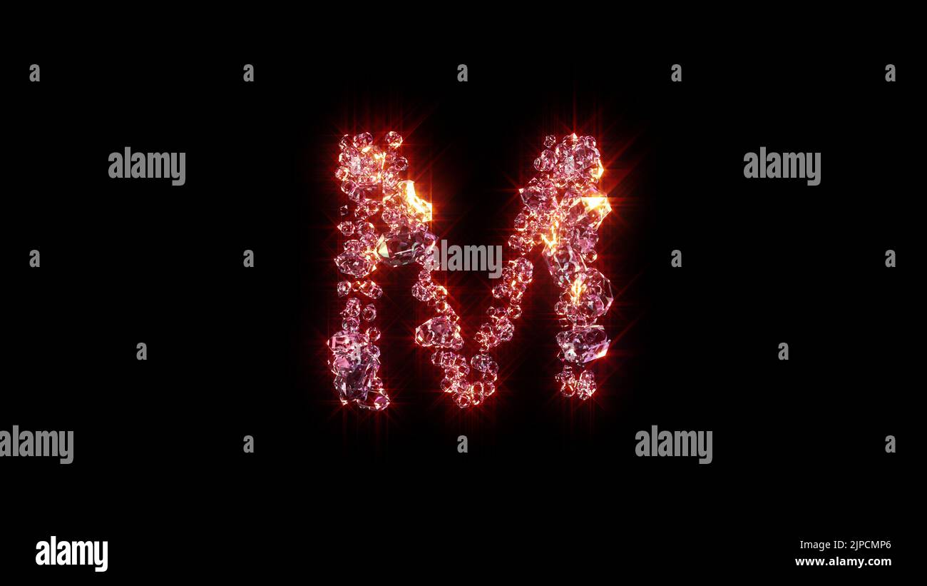 bright red glowing glamorous gemstones font - letter M, isolated ...