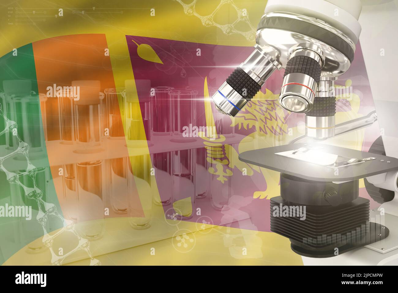Sri Lanka science development digital background - microscope on flag ...