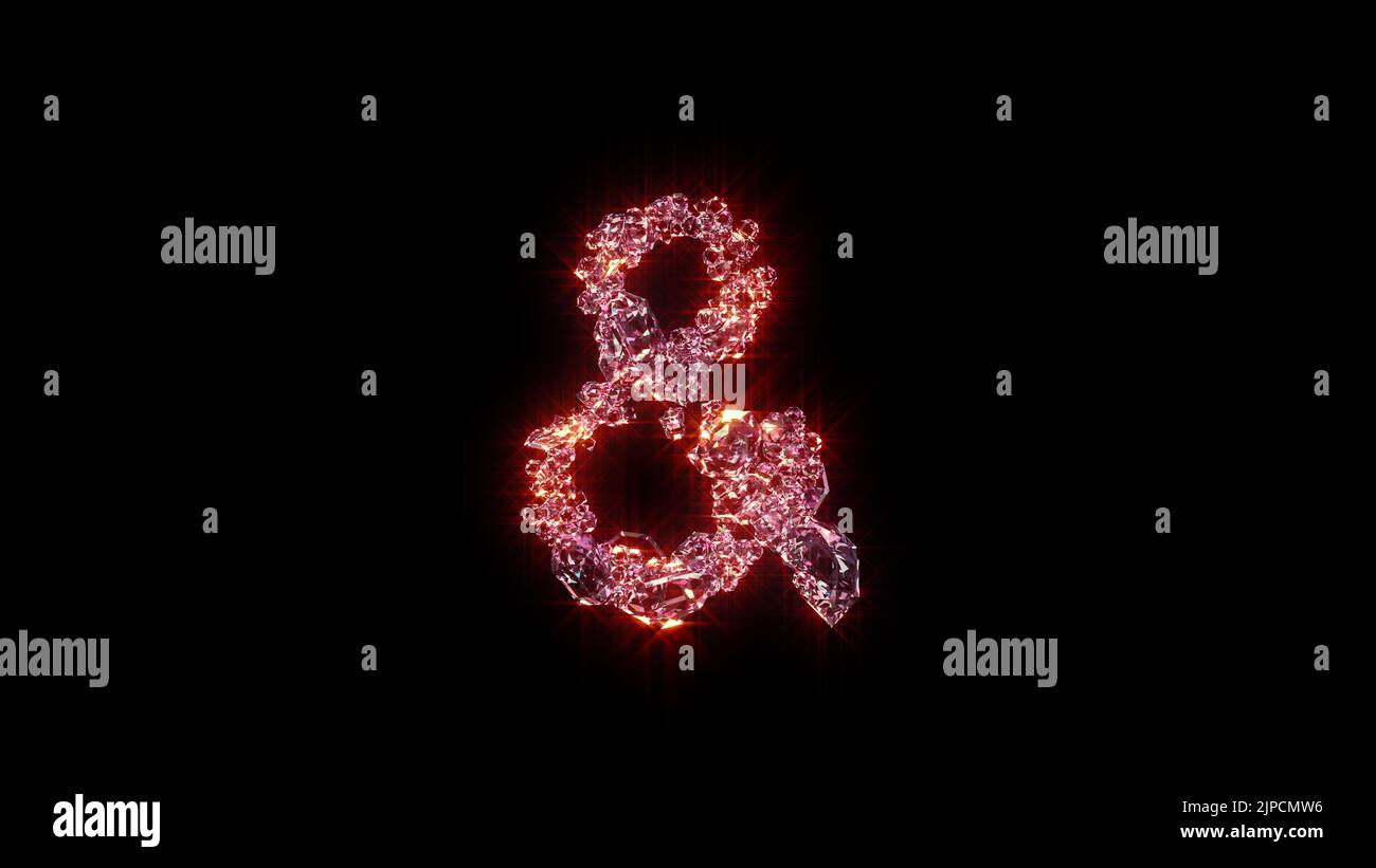 bright red glowing fashion gem stones alphabet - ampersand, isolated ...